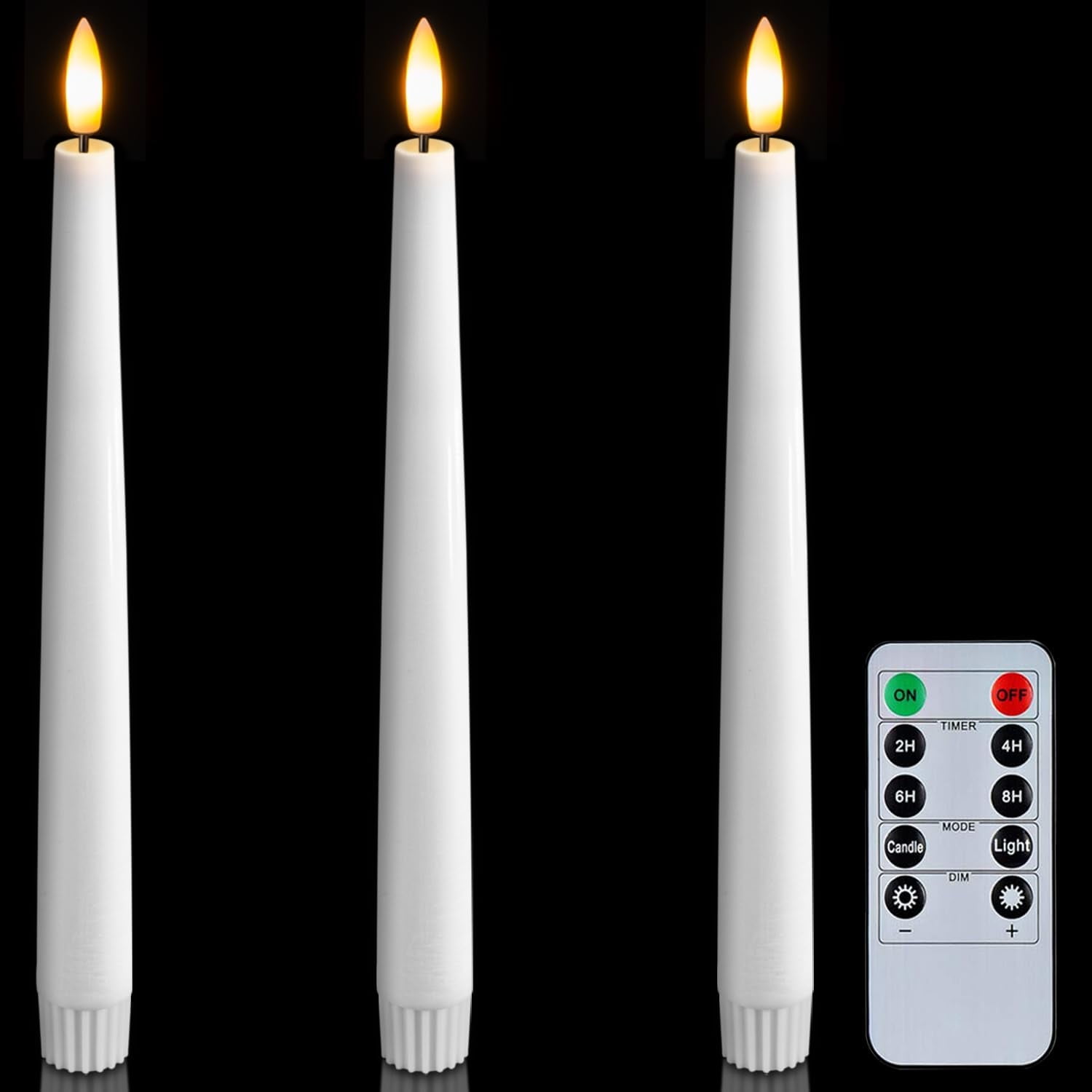 Homemory 3 Pcs Waxy Flameless Taper Candles with Remote, Led Flameless ...