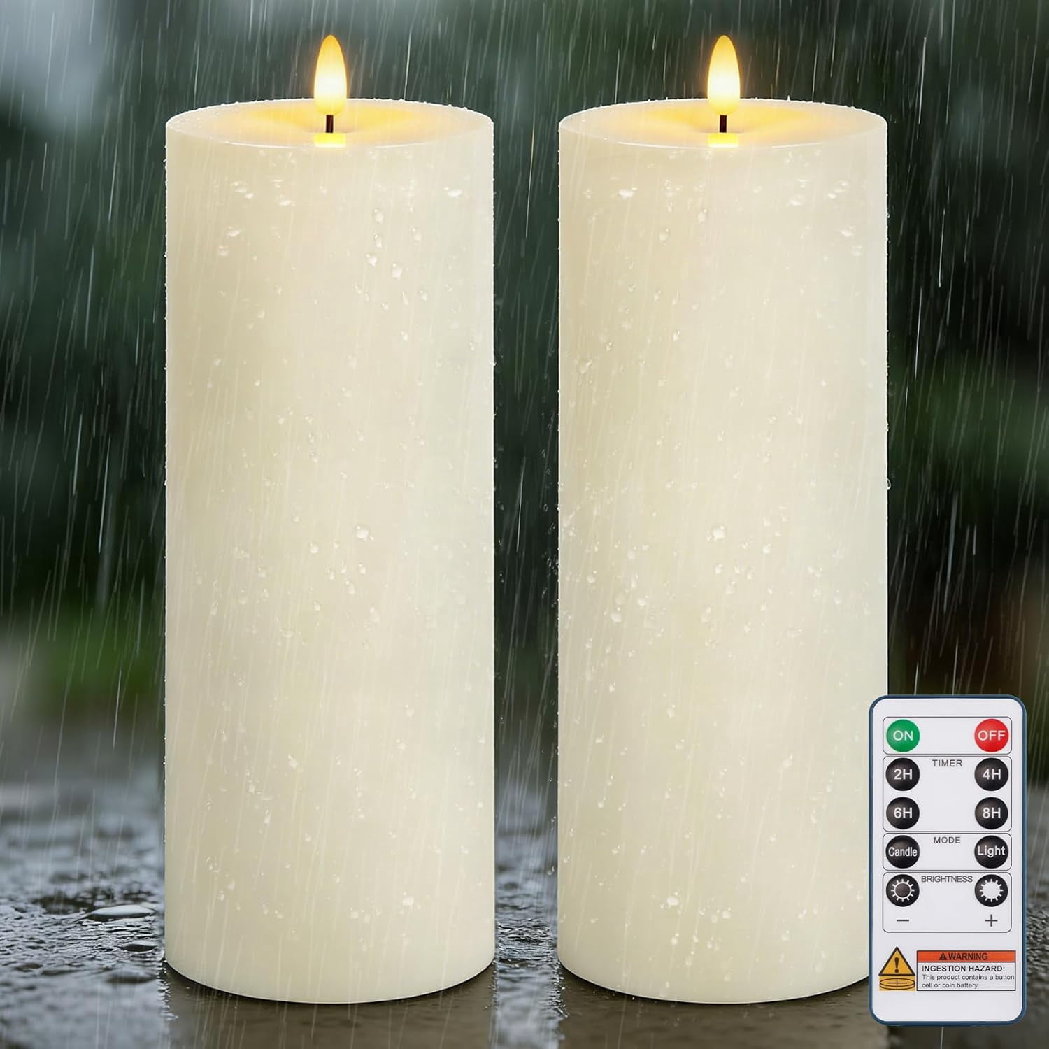 Homemory Flameless Pillar Candles Waterproof Outdoor Battery Operated ...