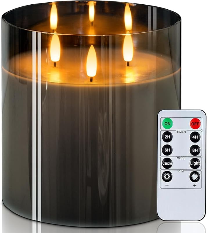Homemory 6X6'' Extra Large Flameless Candle with 3 Wicks, Glass LED ...