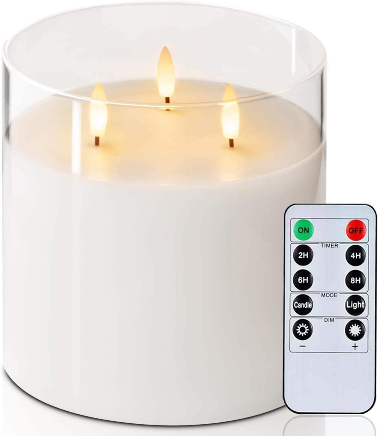 Homemory 6X6'' Extra Large Flameless Candle with 3 Wicks, Glass LED ...