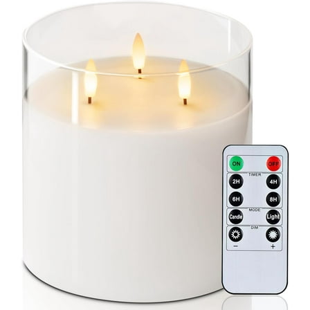 Homemory 6"x6" Extra Large Flameless Candles with 3 Wicks, Battery ...