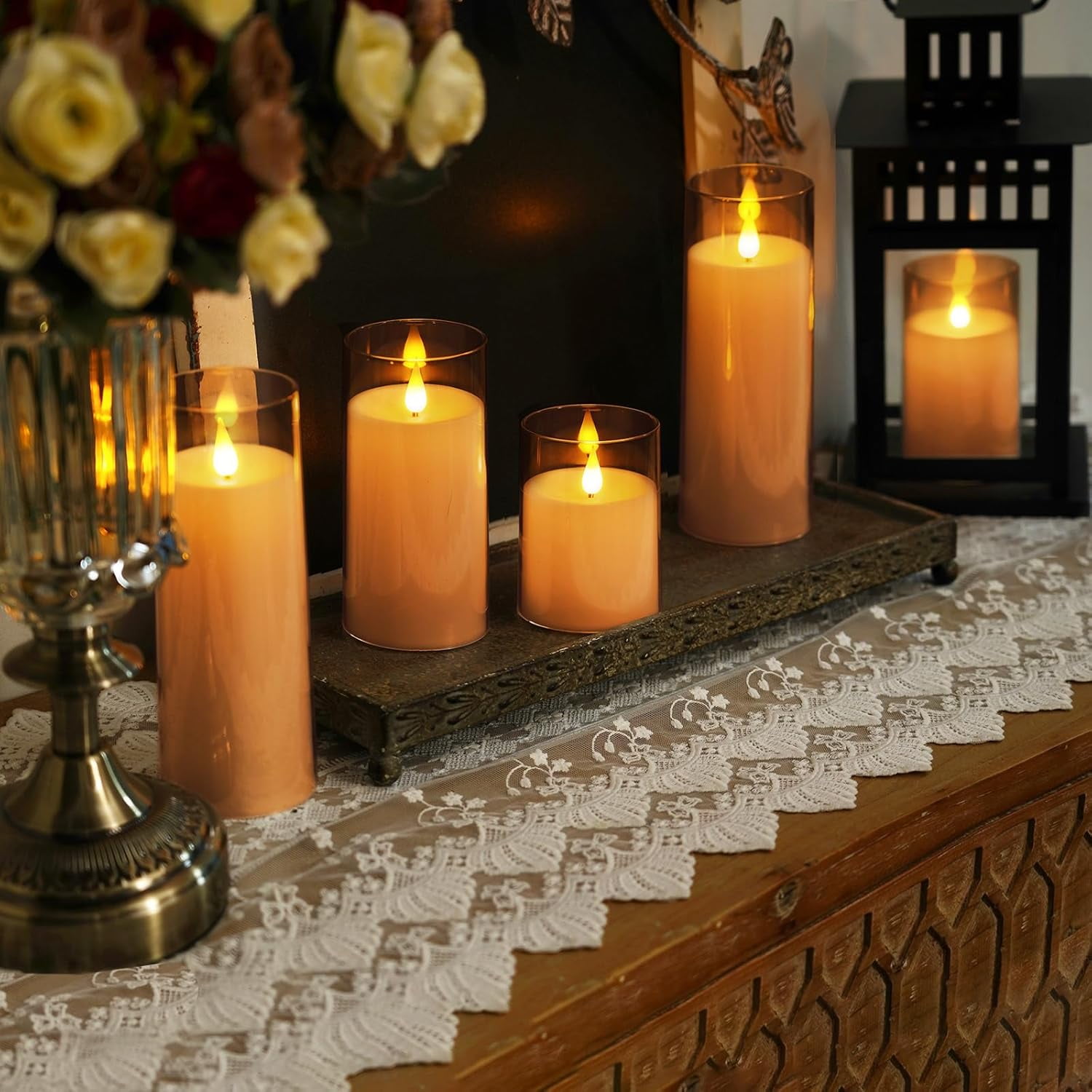 Homemory Amber Flickering Flameless Candles, Battery Operated Acrylic ...