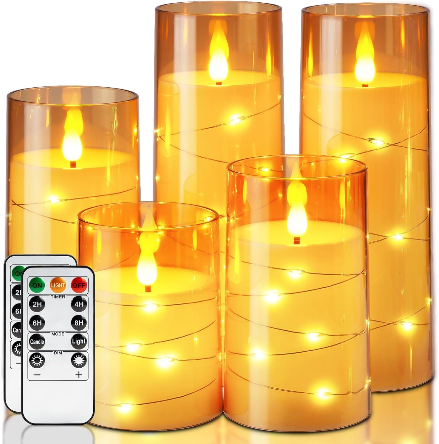 Homemory Flameless Candles with Embedded Star String Fairy Lights ...