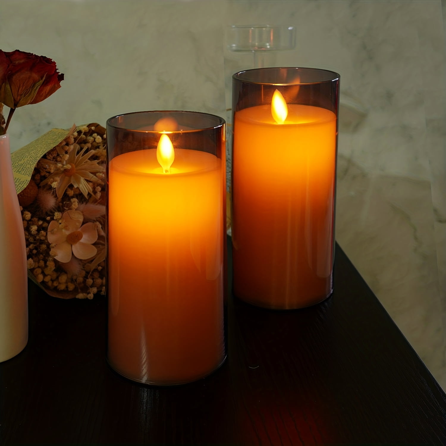 Homemory Electric LED Pillar Candles, Flameless with Clear Shell ...