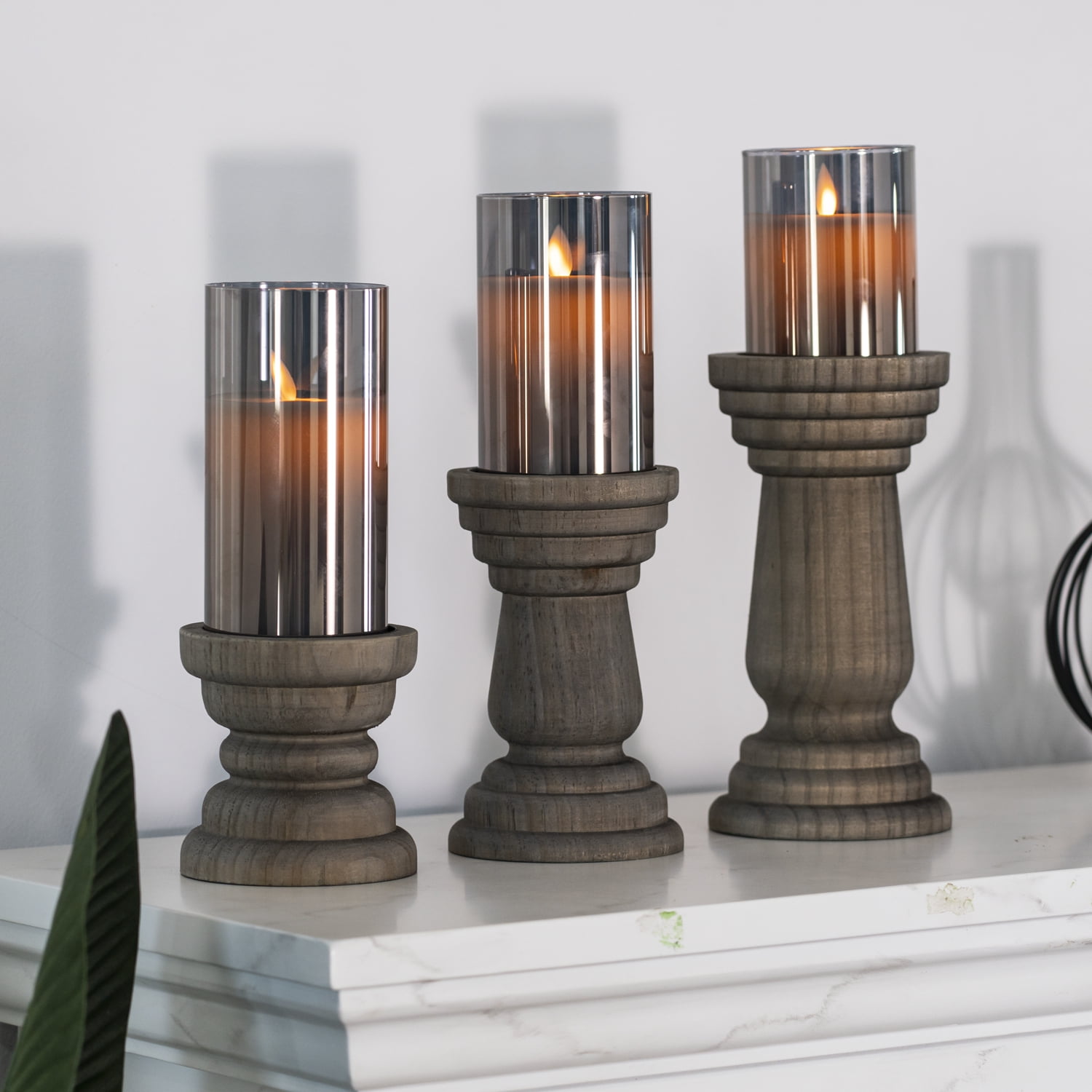 Homemory Wood Pillar Candle Holder, Farmhouse Rustic Candle Holder for ...