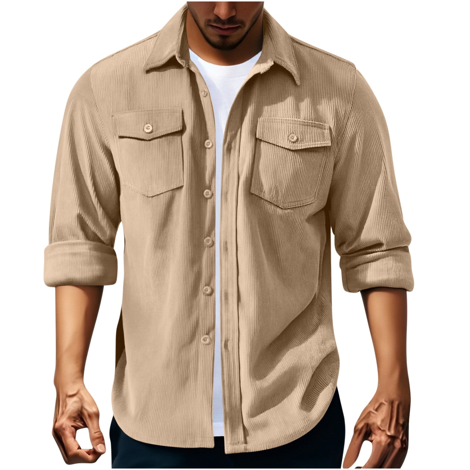 Homenesgenics Jackets for Men Cargo Men's Corduroy Button Up Shirt ...