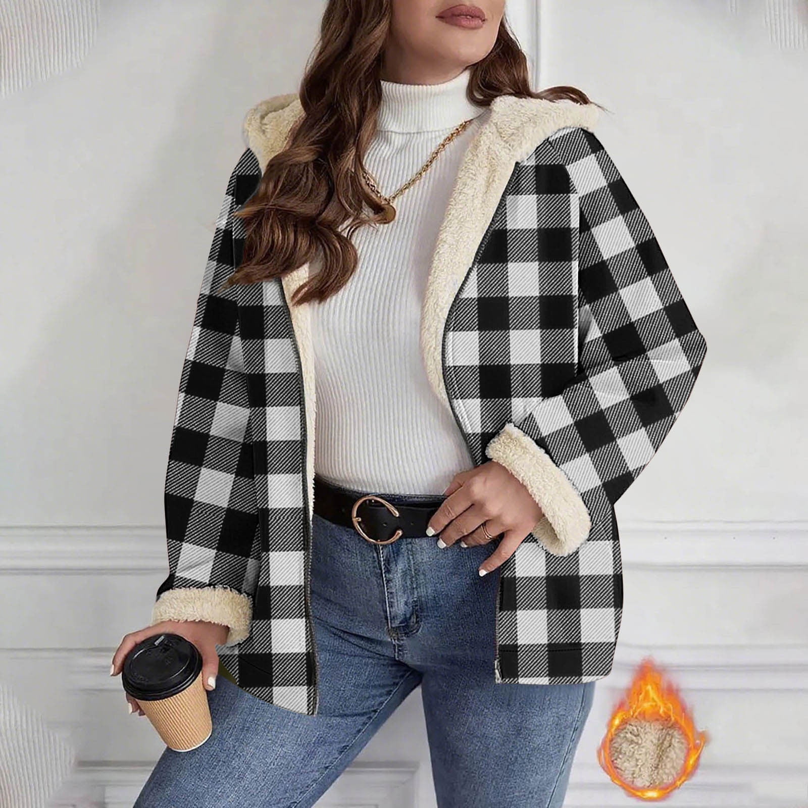 Homenesgenics Jackets for Women Plus Size Flannel Casual Fleece Plaid ...