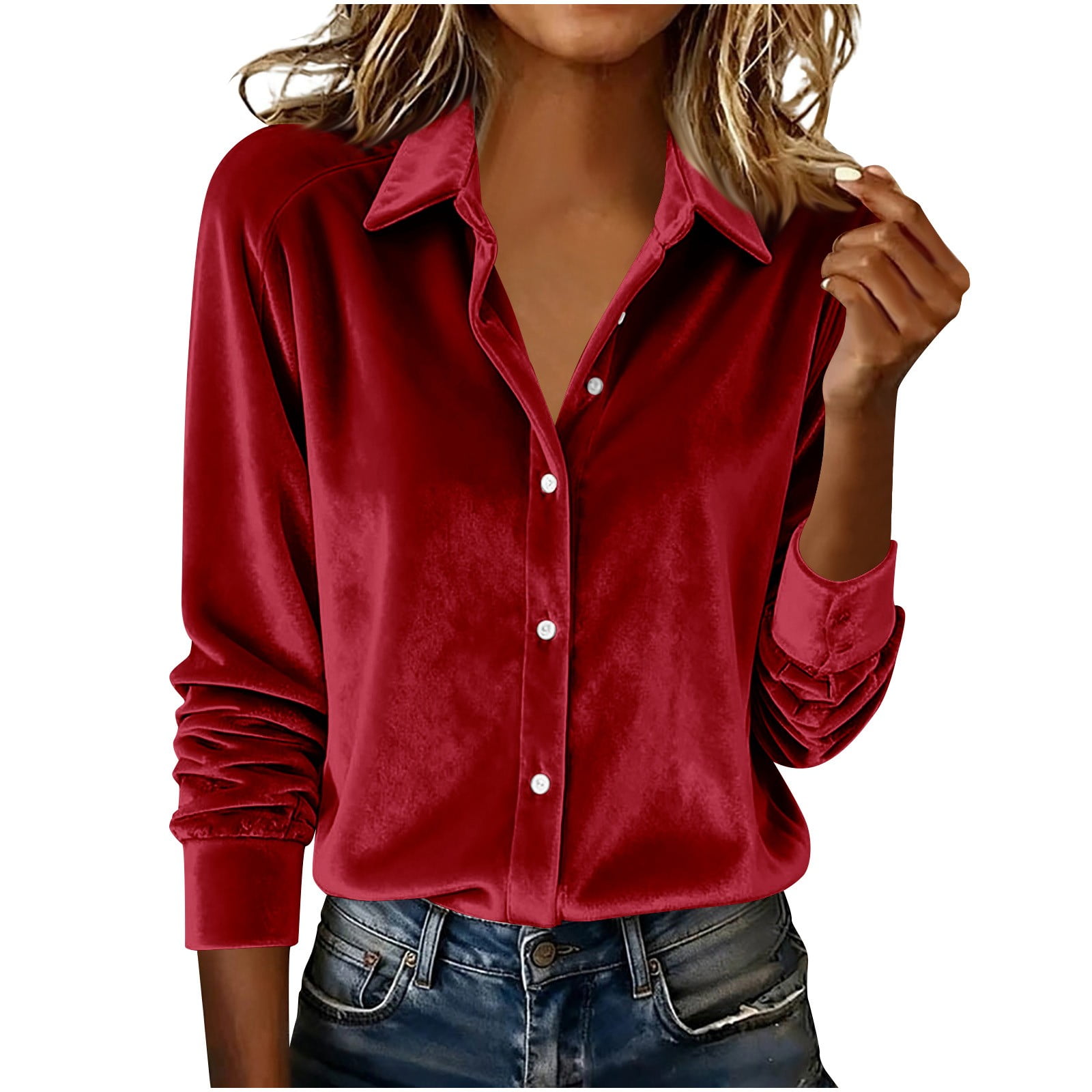 Homenesgenics Long Sleeve Shirts for Women Women's Solid Color Elegant ...