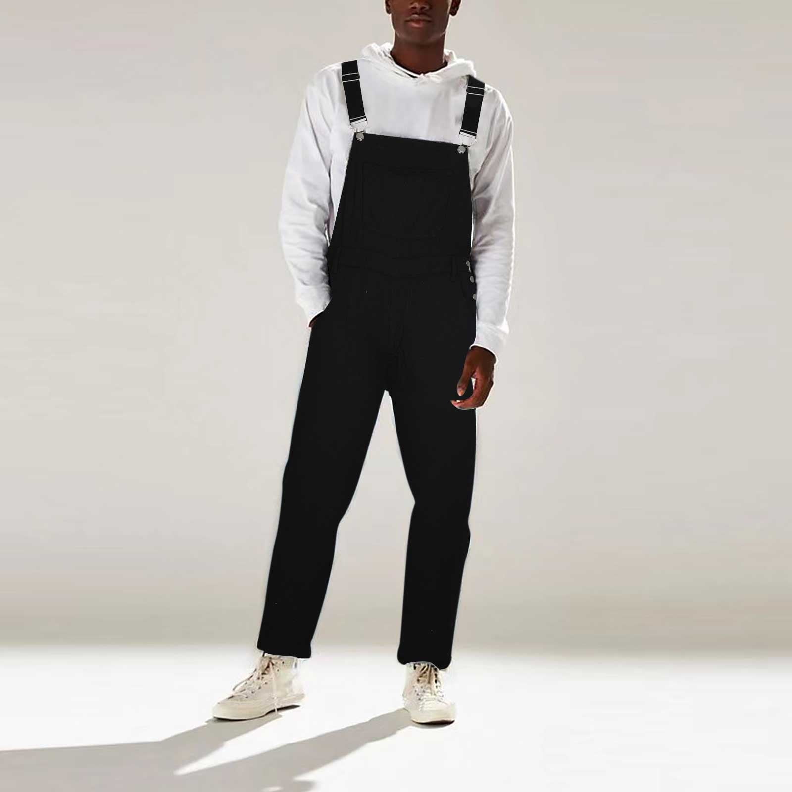 Homenesgenics Mens Bib and Brace Overall Men Casual Fashion Soid Breast ...