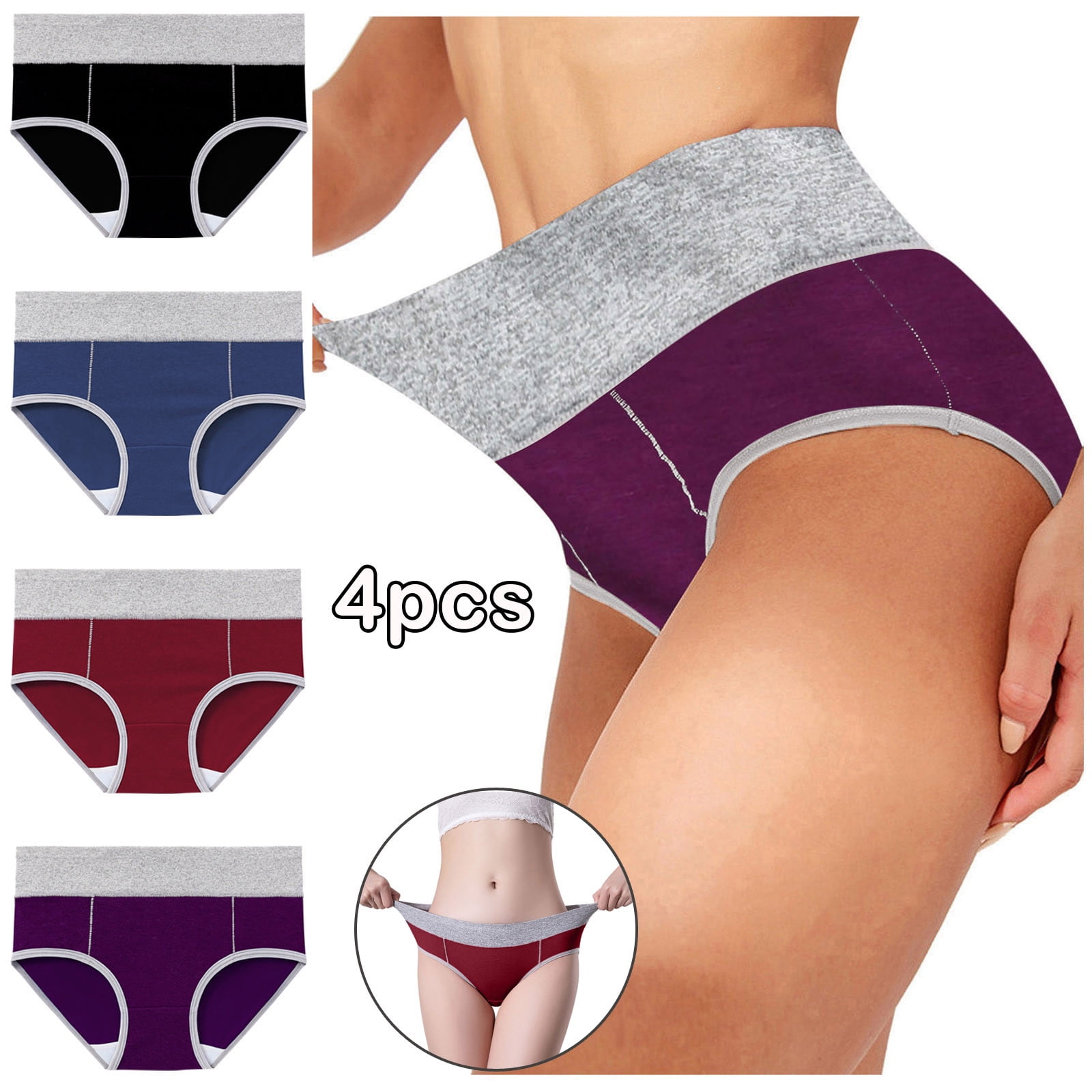 Homenesgenics Pack Of 4 Women Solid Color Patchwork Briefs Panties Underwear Knickers Bikini U ...
