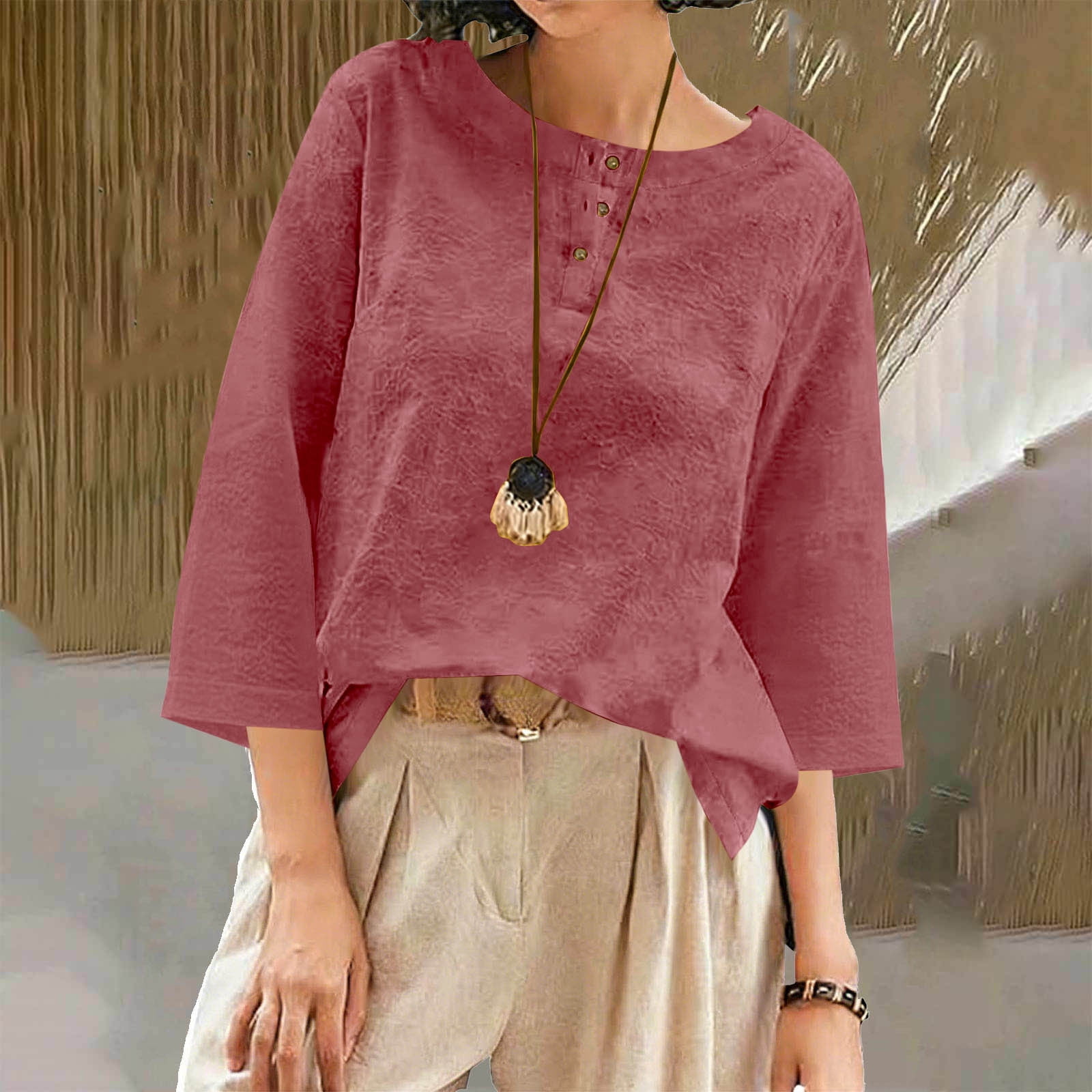 Homenesgenics Tops for Women Plus Size Fashion Casual Cotton-Linen ...