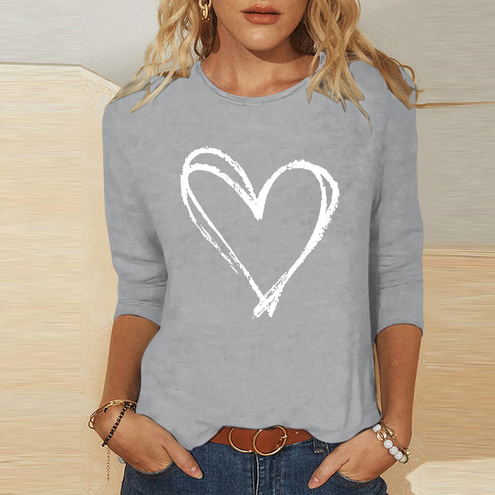 Homenesgenics Valentine Sweatshirt Women Ladies' Casual Heart Printed ...