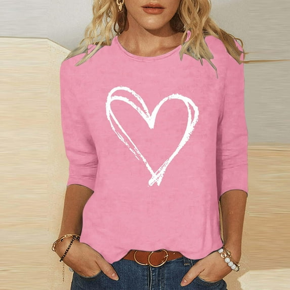 Homenesgenics Valentine Sweatshirt Women Ladies' Casual Heart Printed ...