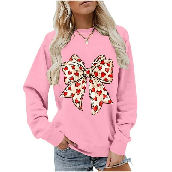 Homenesgenics Valentines Day Clothes Women Bow Heart Print Long Sleeve ...