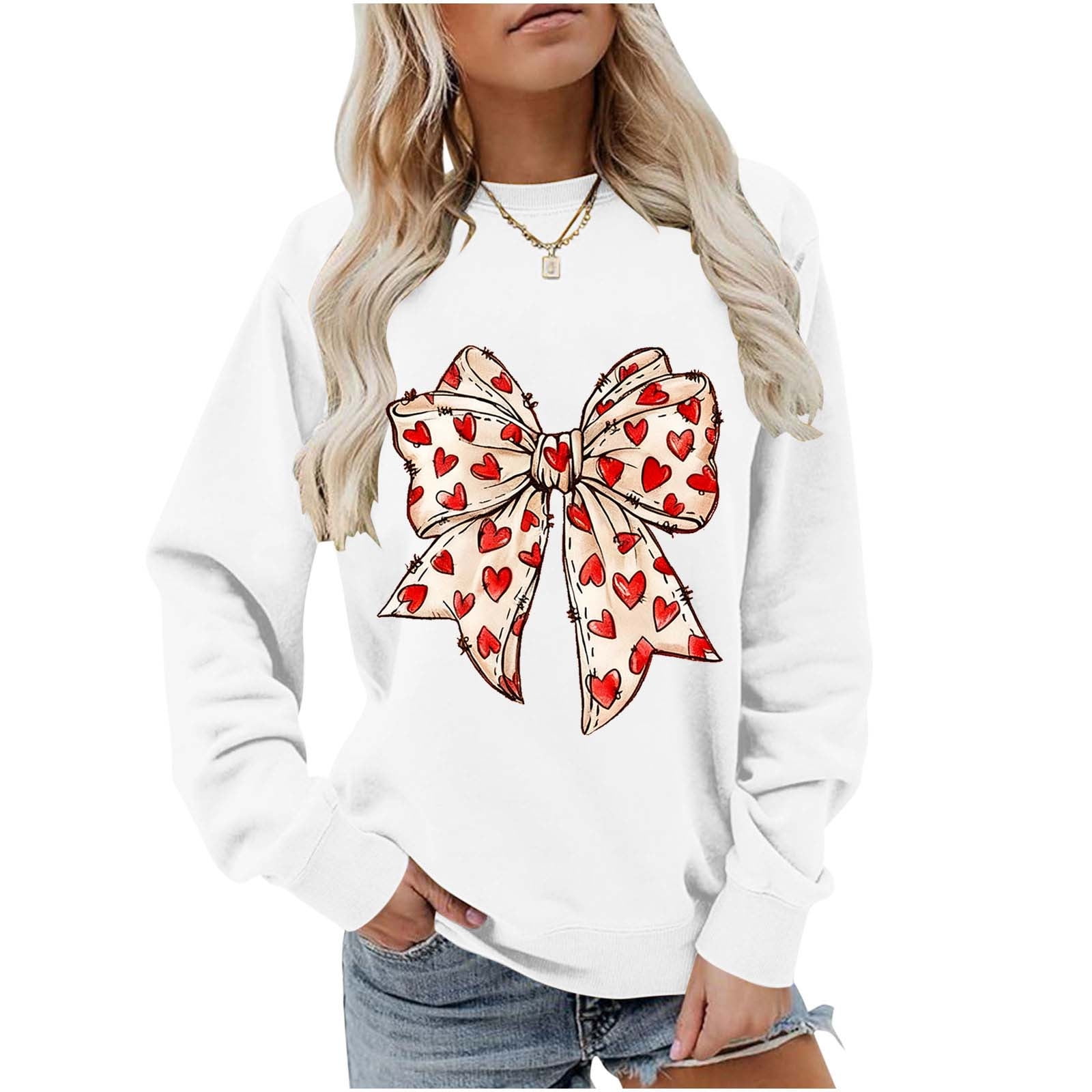 Homenesgenics Valentines Day Clothes Women Bow Heart Print Long Sleeve ...