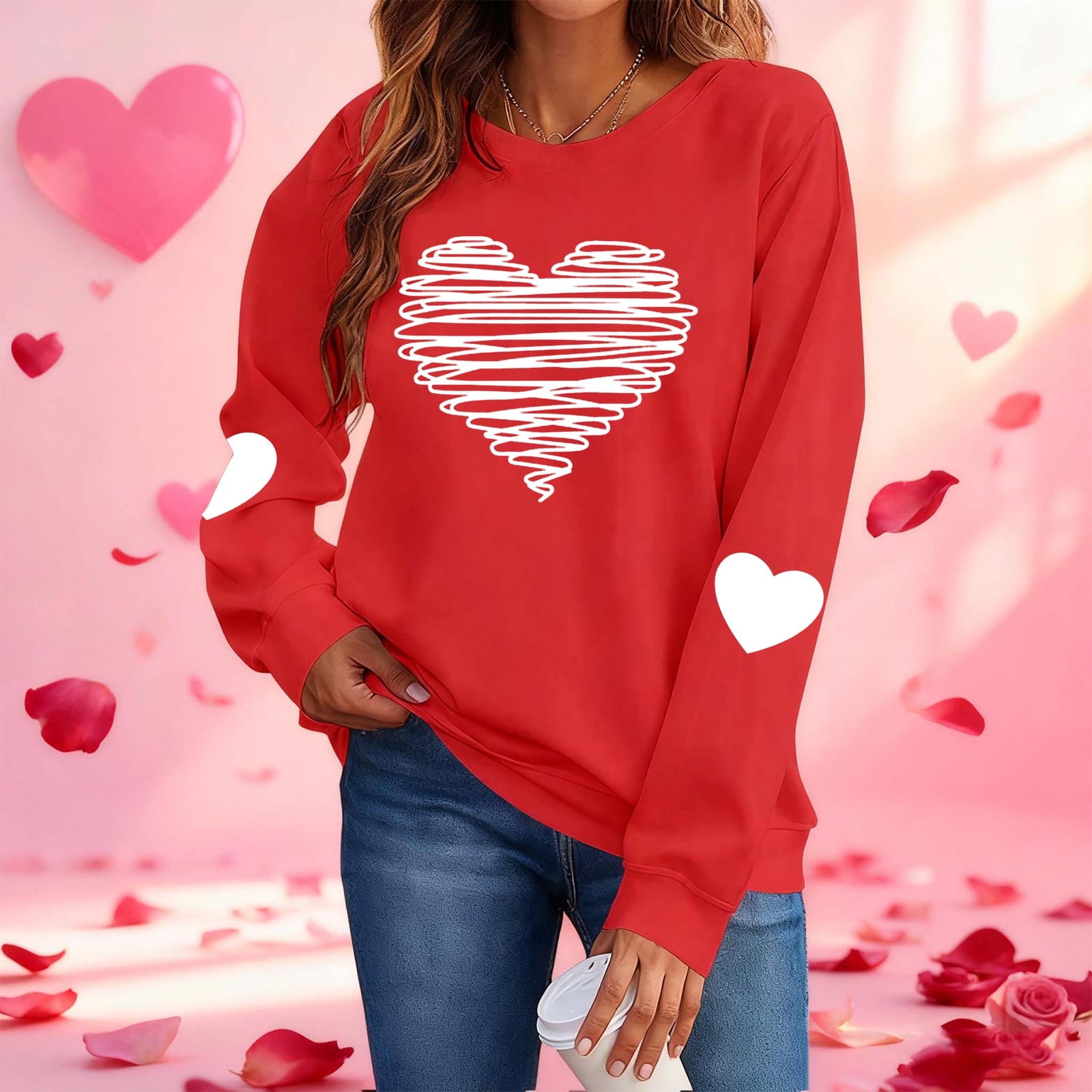 Homenesgenics Valentines Day Clothes Women Round Neck Hearted Printed ...