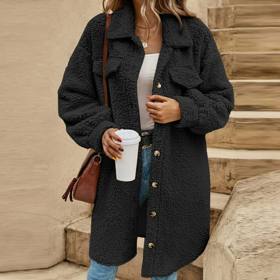 Homenesgenics Winter Coat Winter Clothes Women Lapel Casual Long Sleeve ...