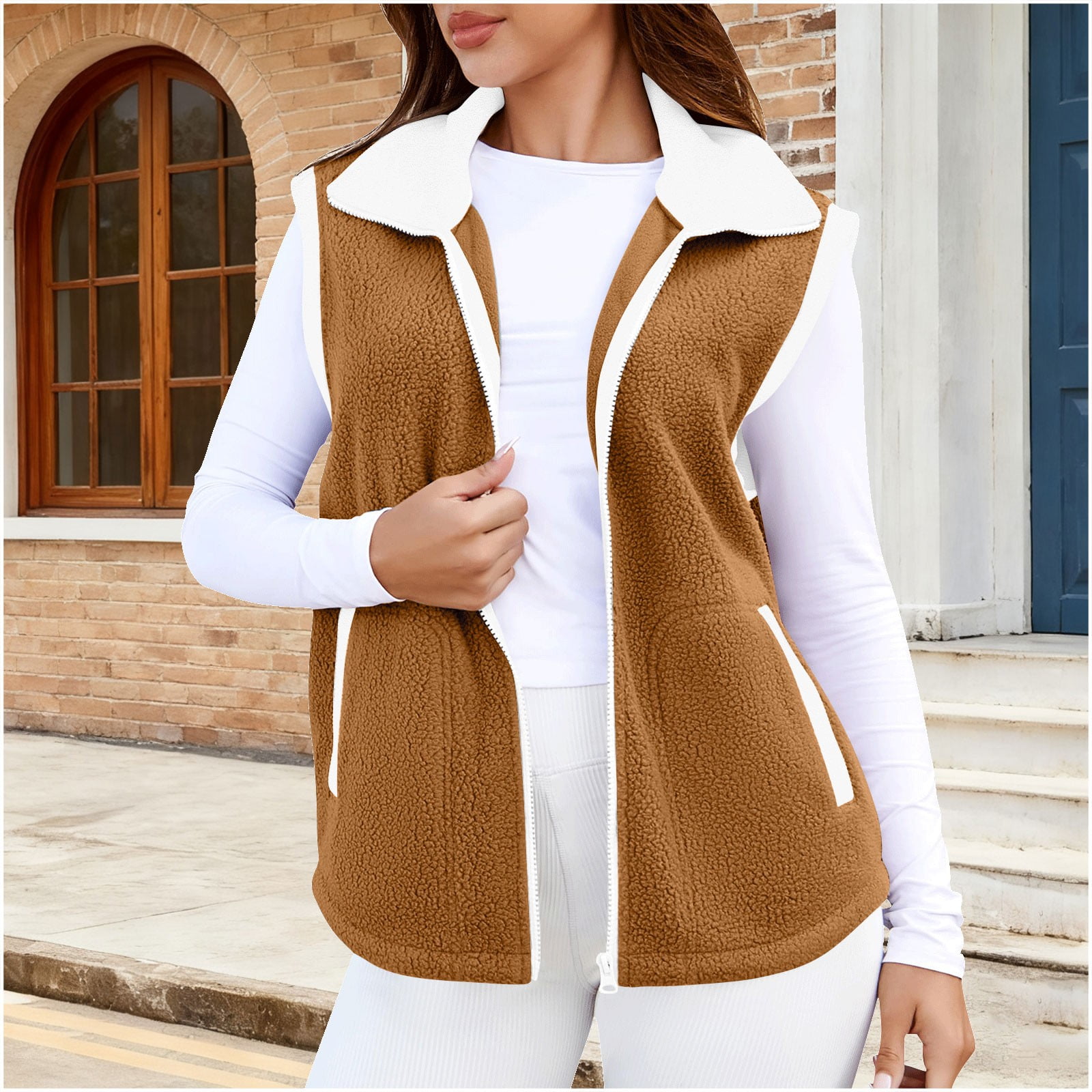 Homenesgenics Winter Coat Winter Clothes Women's Sleeveless Lapel ...