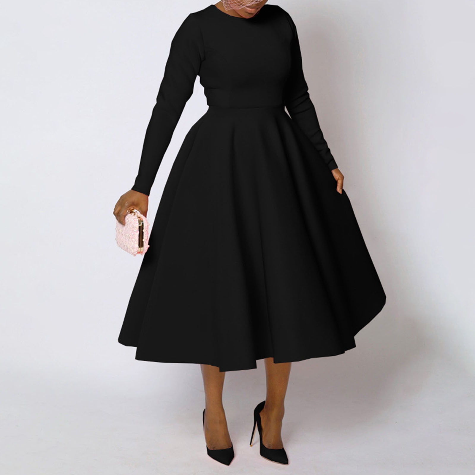 Homenesgenics Winter Dresses for Women 2025 Women's Solid Color Round ...