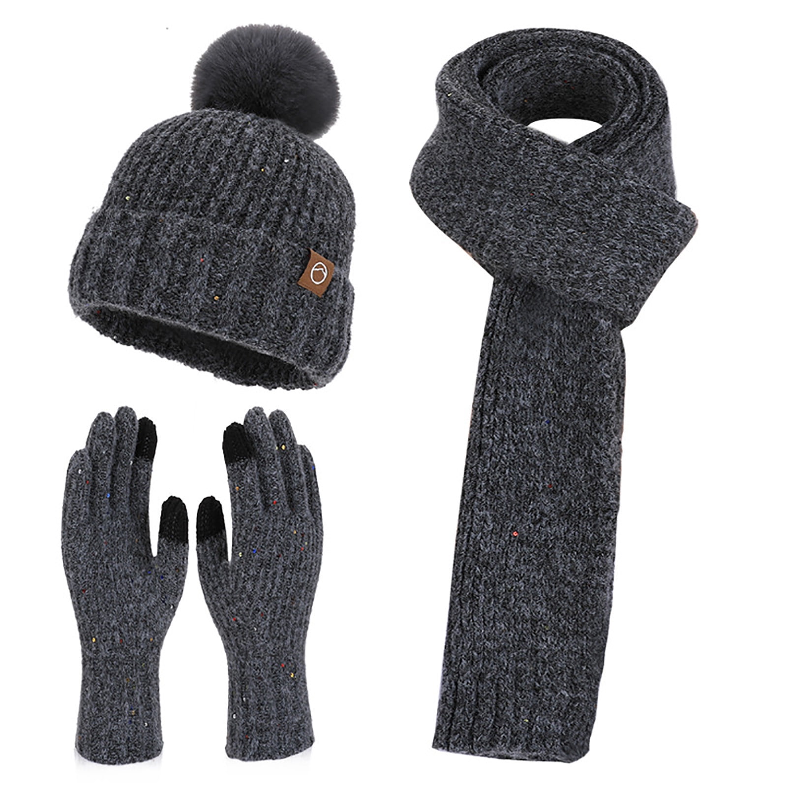 Homenesgenics Winter Hats for Women with Scarf and Gloves Three Set ...