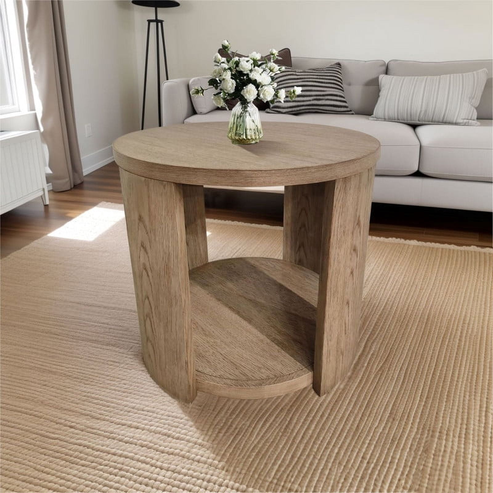 Homeness Round Side Table 24 Inch Round Wood Side Table with Lower ...