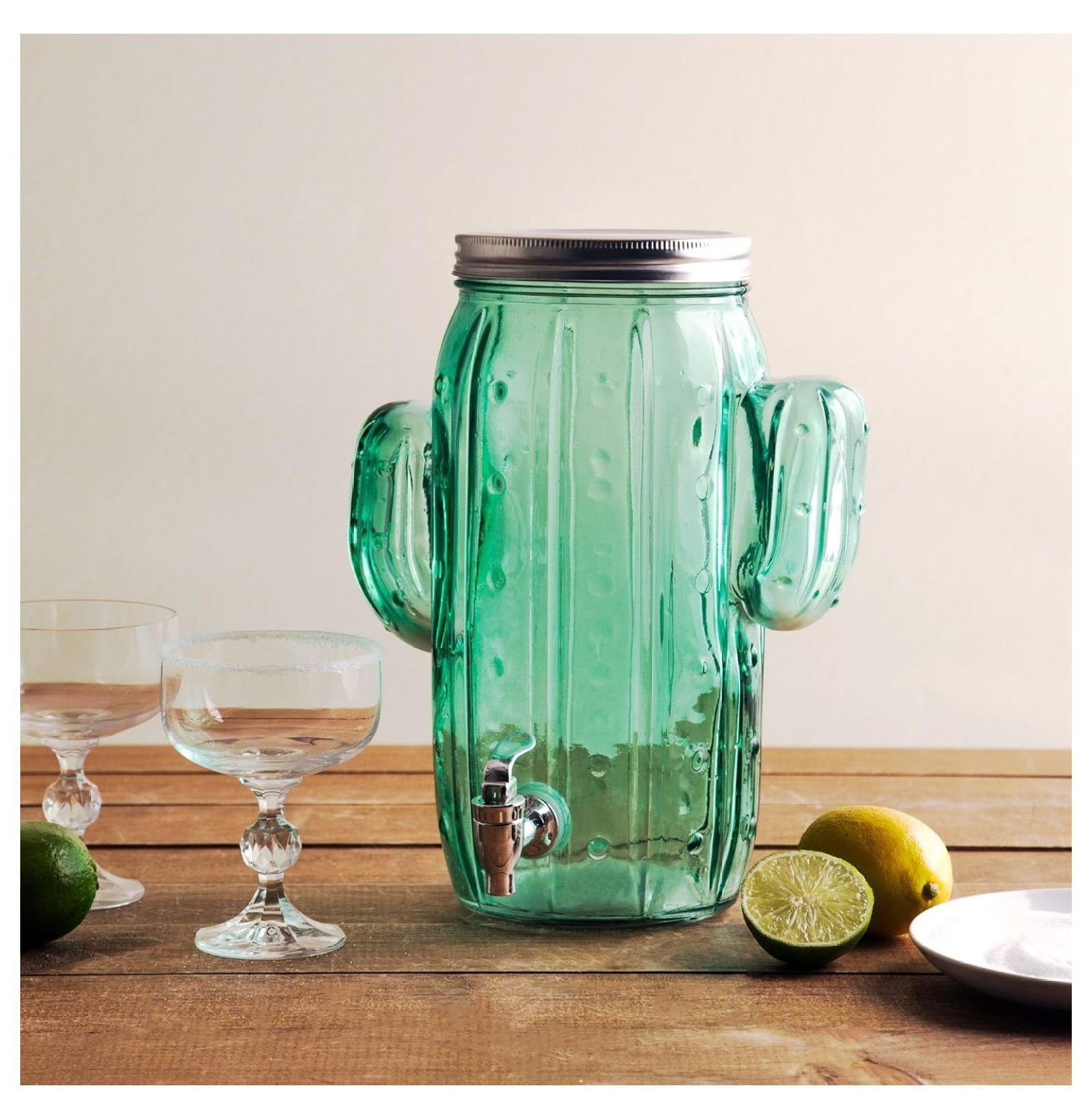 Homephile Cactus Ice Cold Mason Jar Beverage Drink Dispenser Glass One (1) Gallon Screw Lid with ...