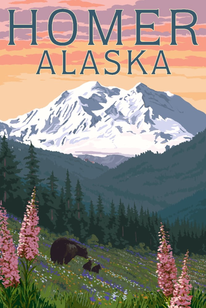 Homer, Alaska, Bears and Sprint Flowers (16x24 Giclee Gallery Art Print ...