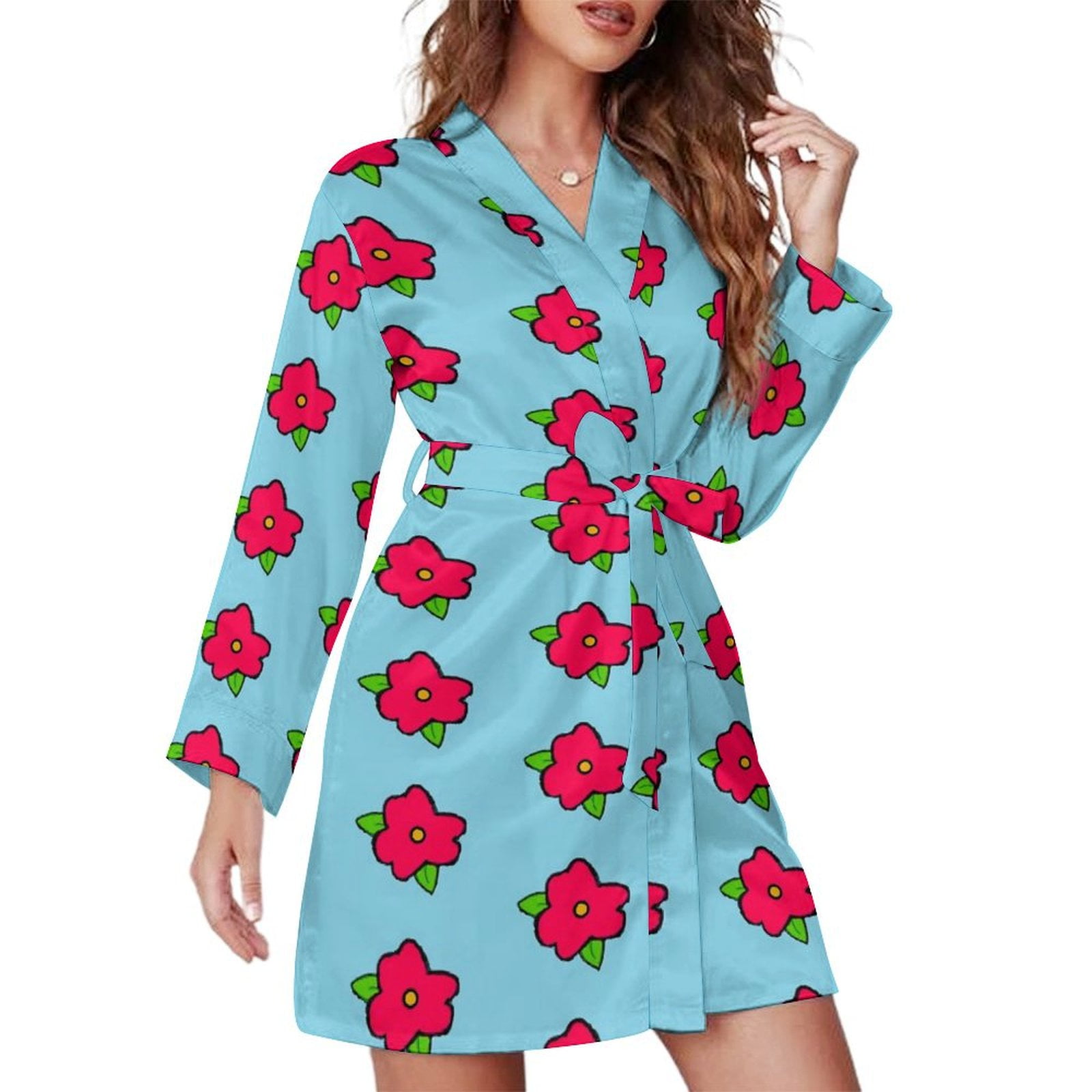 Homer Muumuu Flower Night Robe Long Sleeve V Neck Robe With Belt Women ...