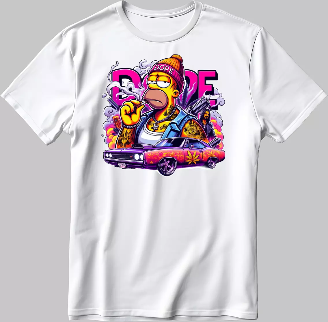 Homer Simpson Dope Disney Short Sleeve White/Black Men / Women T Shirt ...