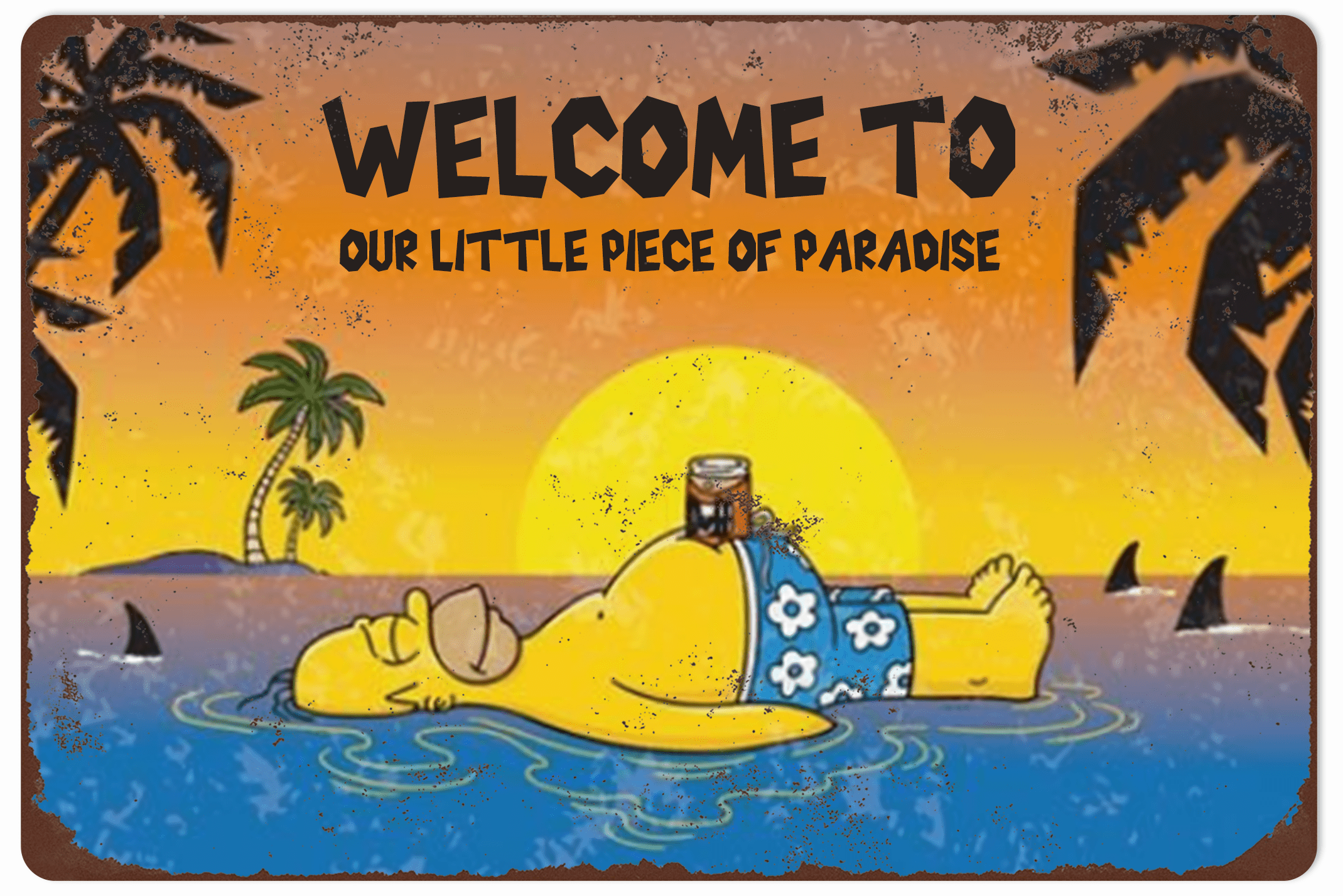 Homer Simpson Duff Metal Sign Vintage Welcome Our Little Piece Of ...