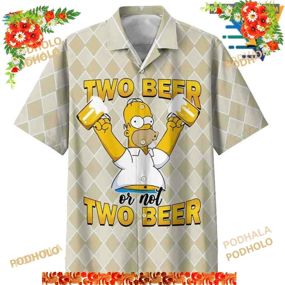 Homer Simpson Two Beer Or Not Two Beer Hawaiian Shirt - Walmart.com