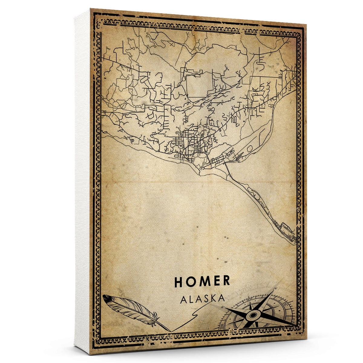 Homer Vintage Map Prints Canvas, Alaska Map Art Canvas, Canvas, Homer ...