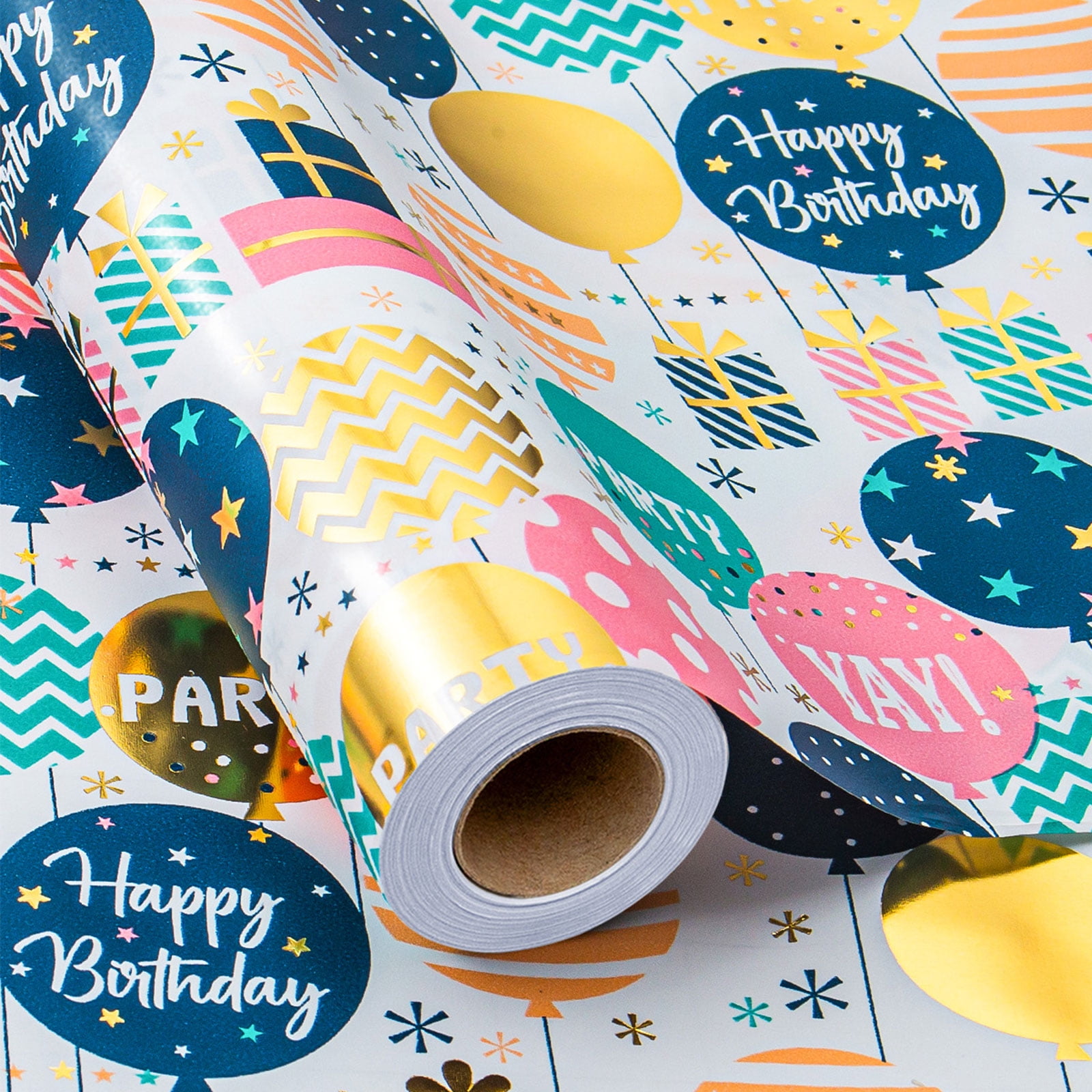 Homeral Birthday Wrapping Paper Roll-46.8sq.ft Birthday Gold Foil ...