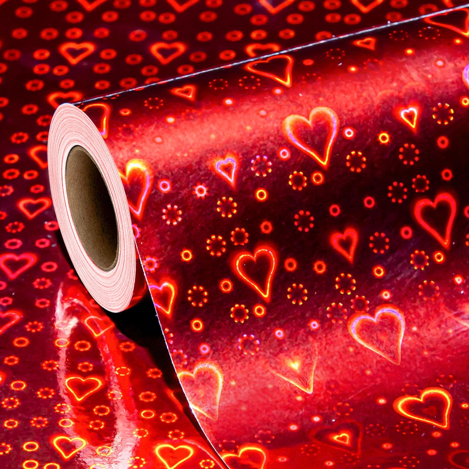Homeral Holographic Wrapping Paper MSF2 Roll - Red Heart Gift Wrap for ...