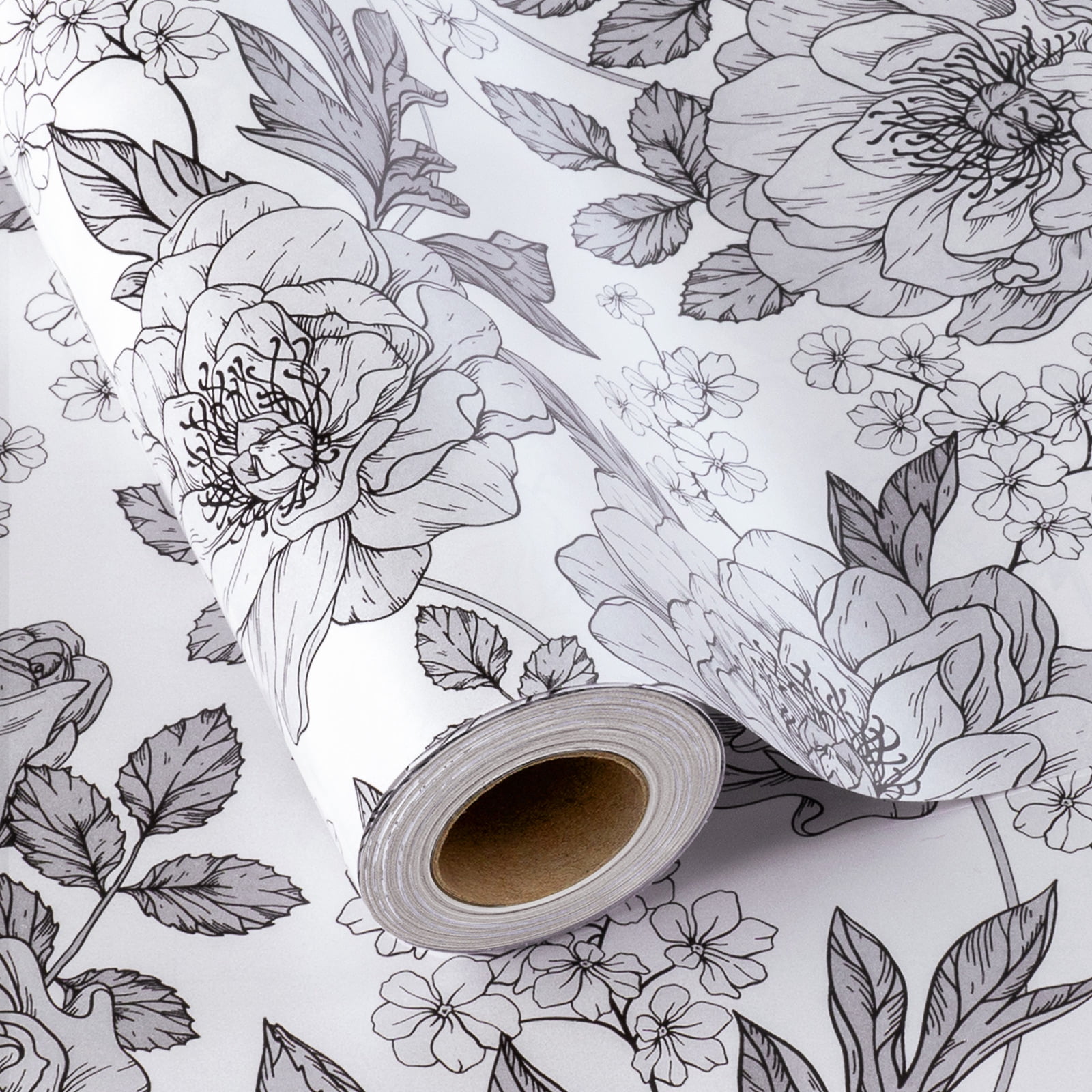 Homeral Shimmer Floral Gift Wrapping Paper Roll-46.8 sq.ft. Black and ...