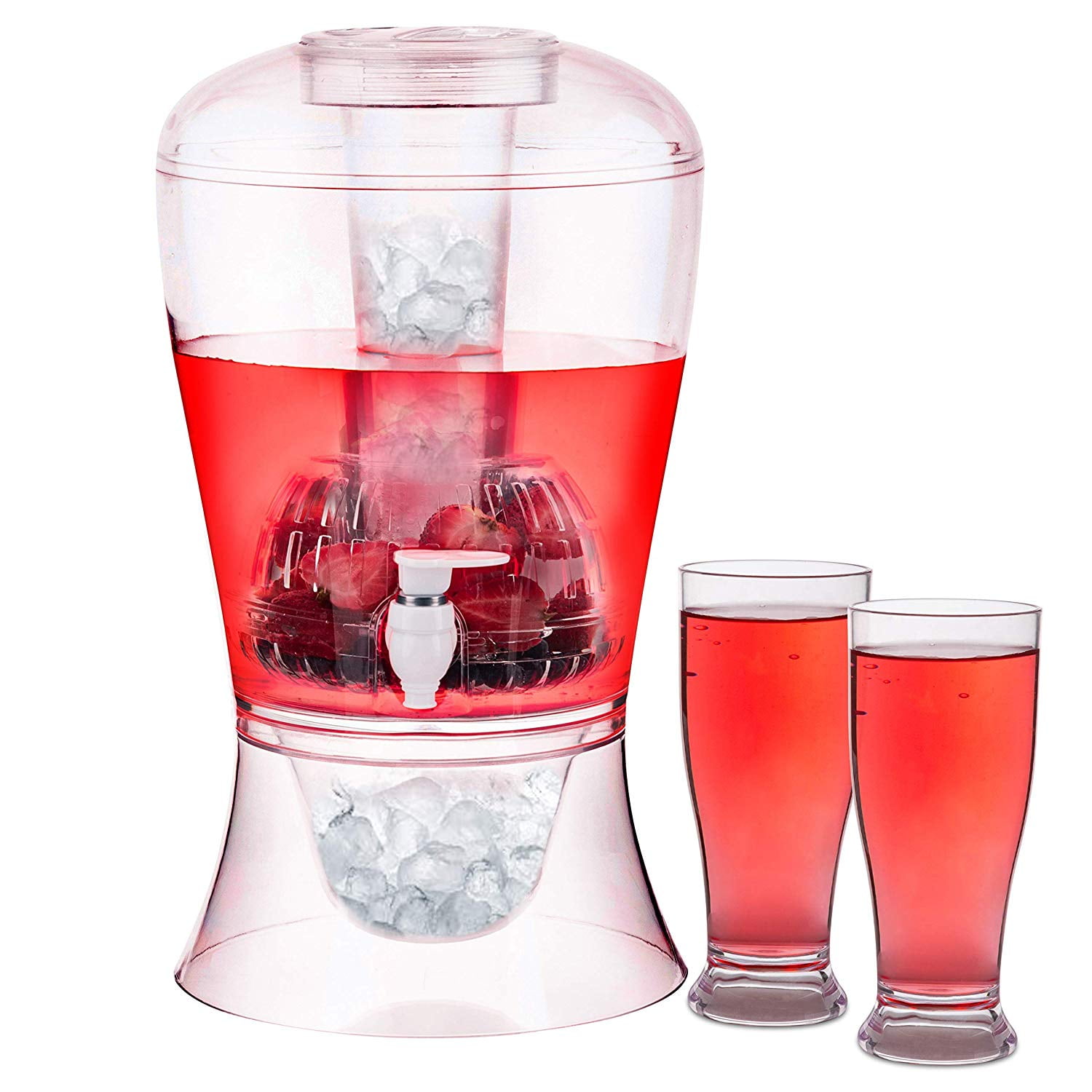Homeries Large Beverage Dispenser (2 Gallon) Stand & Two Acrylic Cups ...