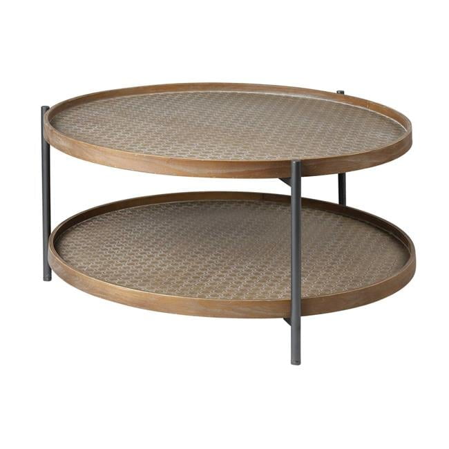 Homeroots 376300 33 in. Round Black Wood & Metal Frame Two Tier Coffee Table - Walmart.com