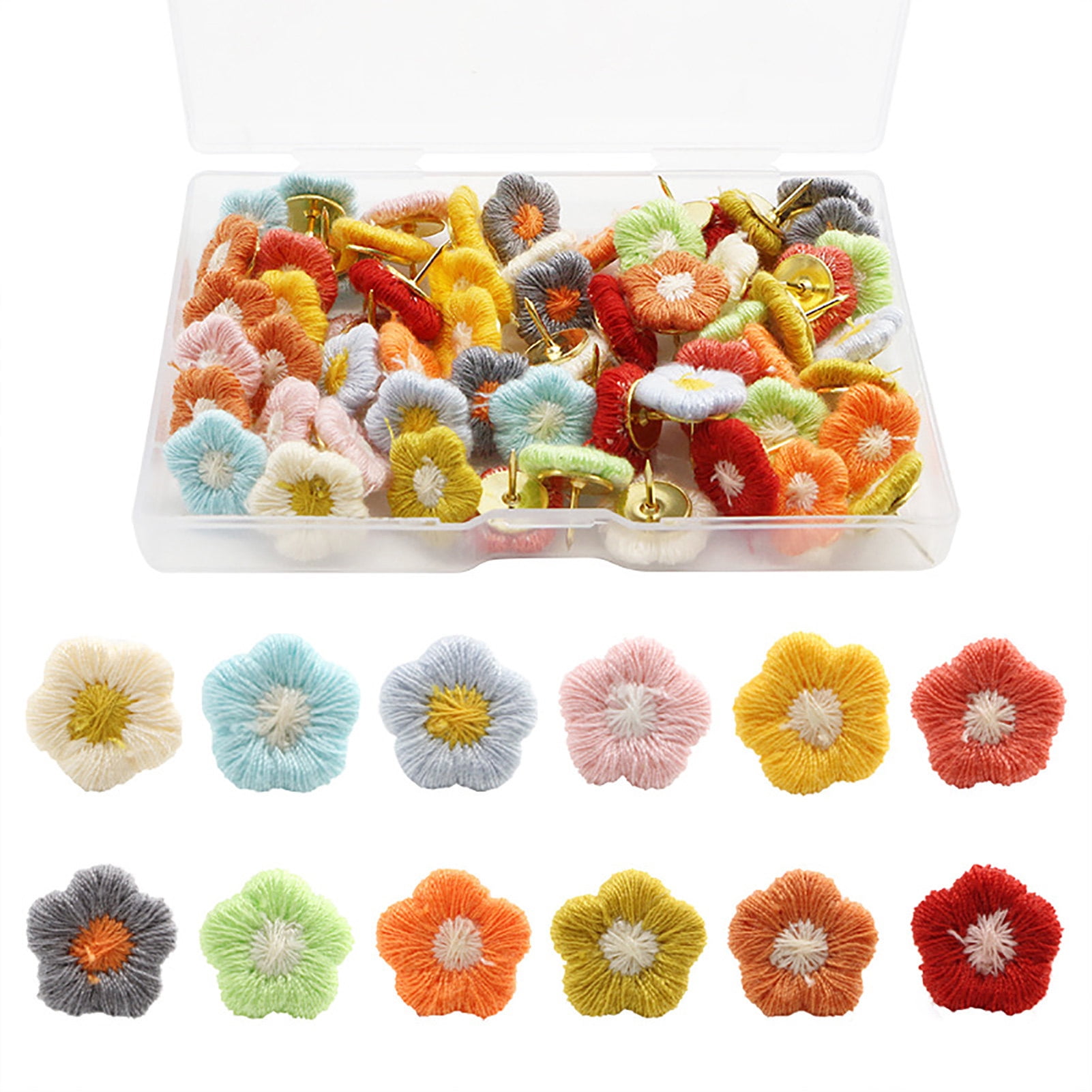 Homerr Embroidery Flower Pushpin Colorful Bulletin Board Pins ...