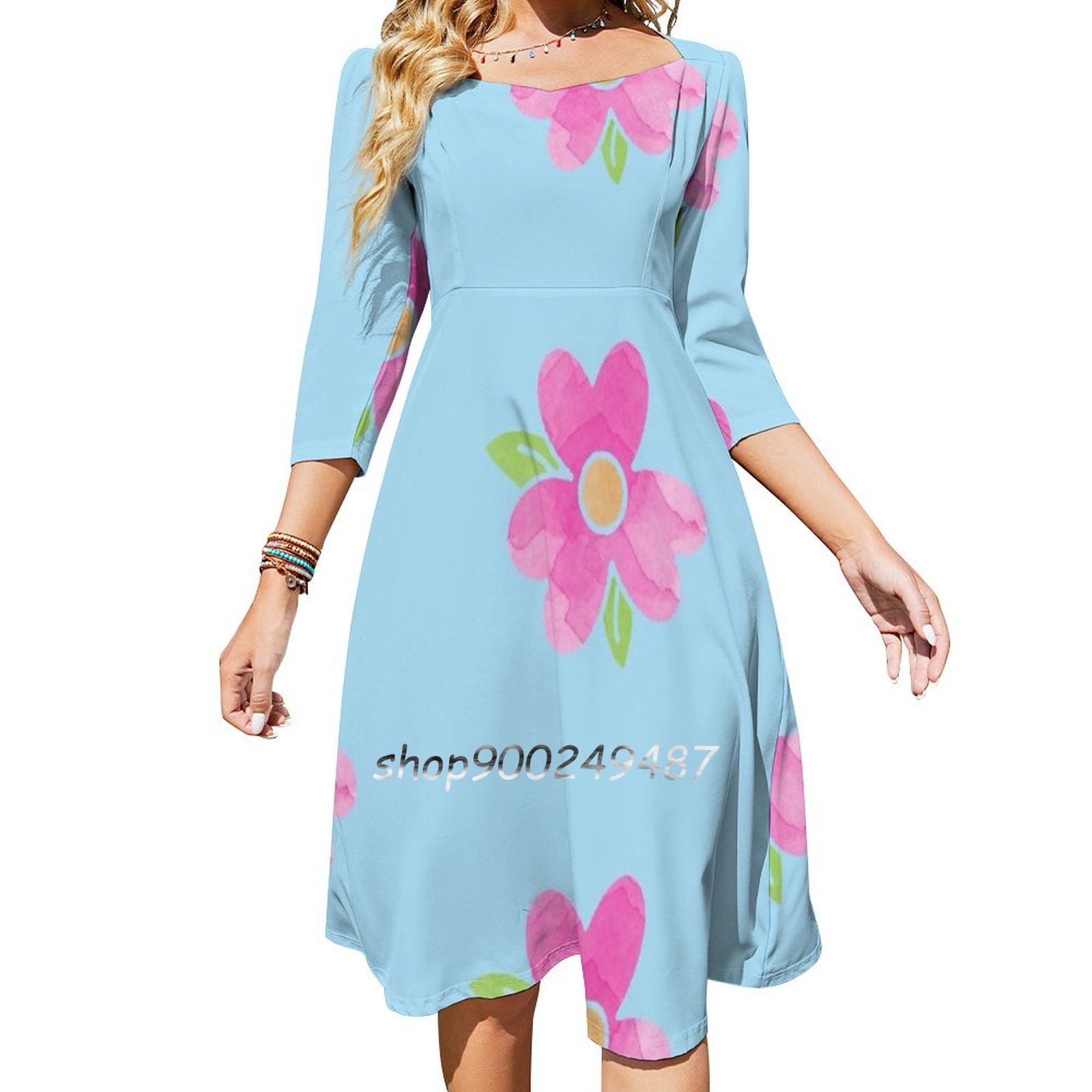 Homers Muumuu Square Neck Dress Cute Loose Print Dresses Elegant Beach ...