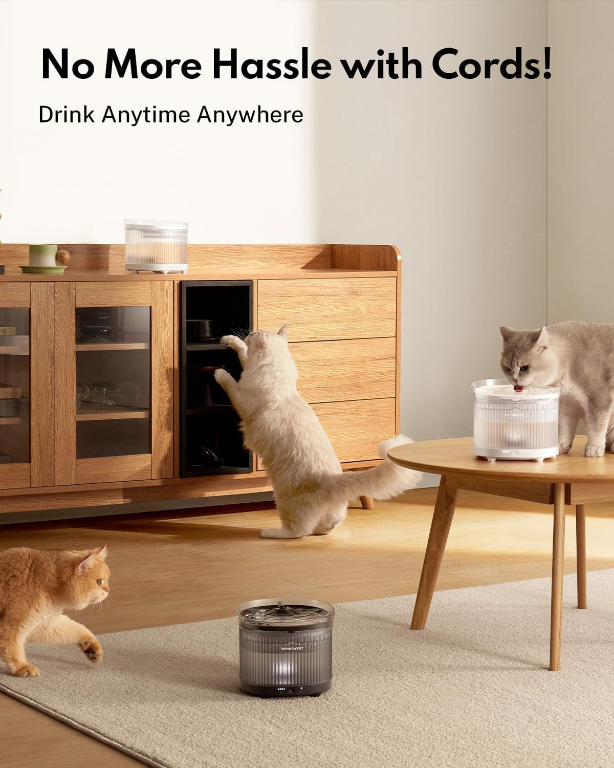 Homerunpet Cordless Cat Water Fountain, 7800mAh Battery, 30-Day Runtime ...