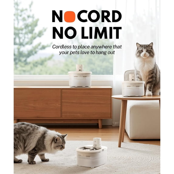 Homerunpet Wireless Pet Water Fountain - Stainless Steel Water Tray ...