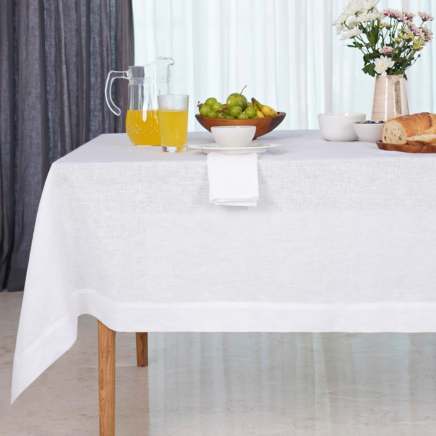 Homes Linen Tablecloth 60 x 60 Inch - 100% Pure Linen White Tablecloth ...