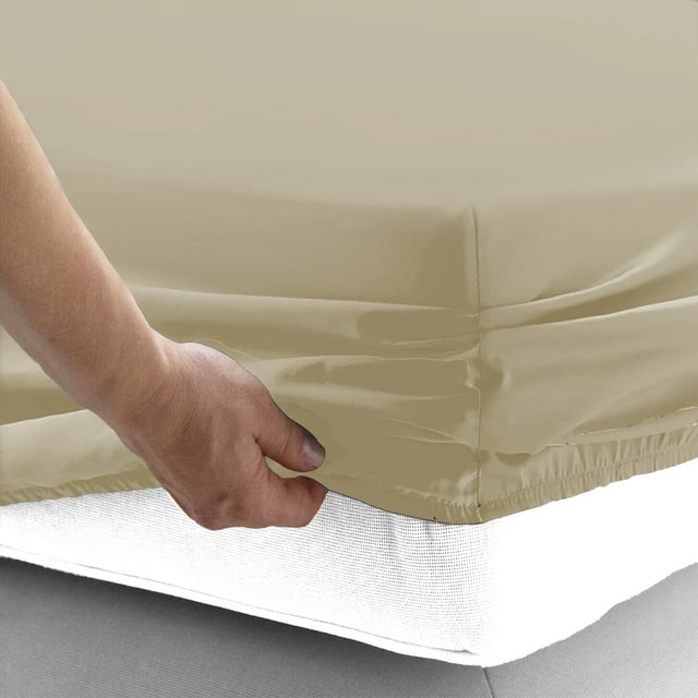 Homes Perception 100% Cotton Queen Fitted Sheet, 16" Deep Pocket, Beige Solid Print - Walmart.com
