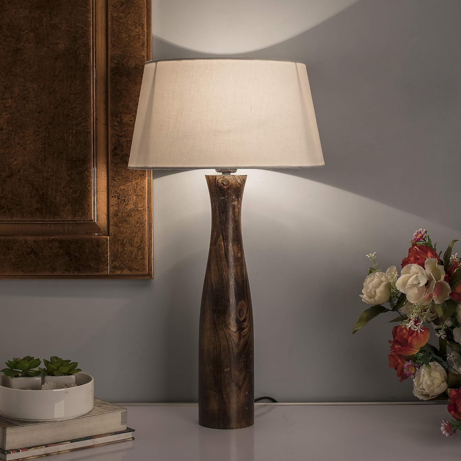 Homesake Antique Solid Timber Turned Table Incandescent Lamp with ...