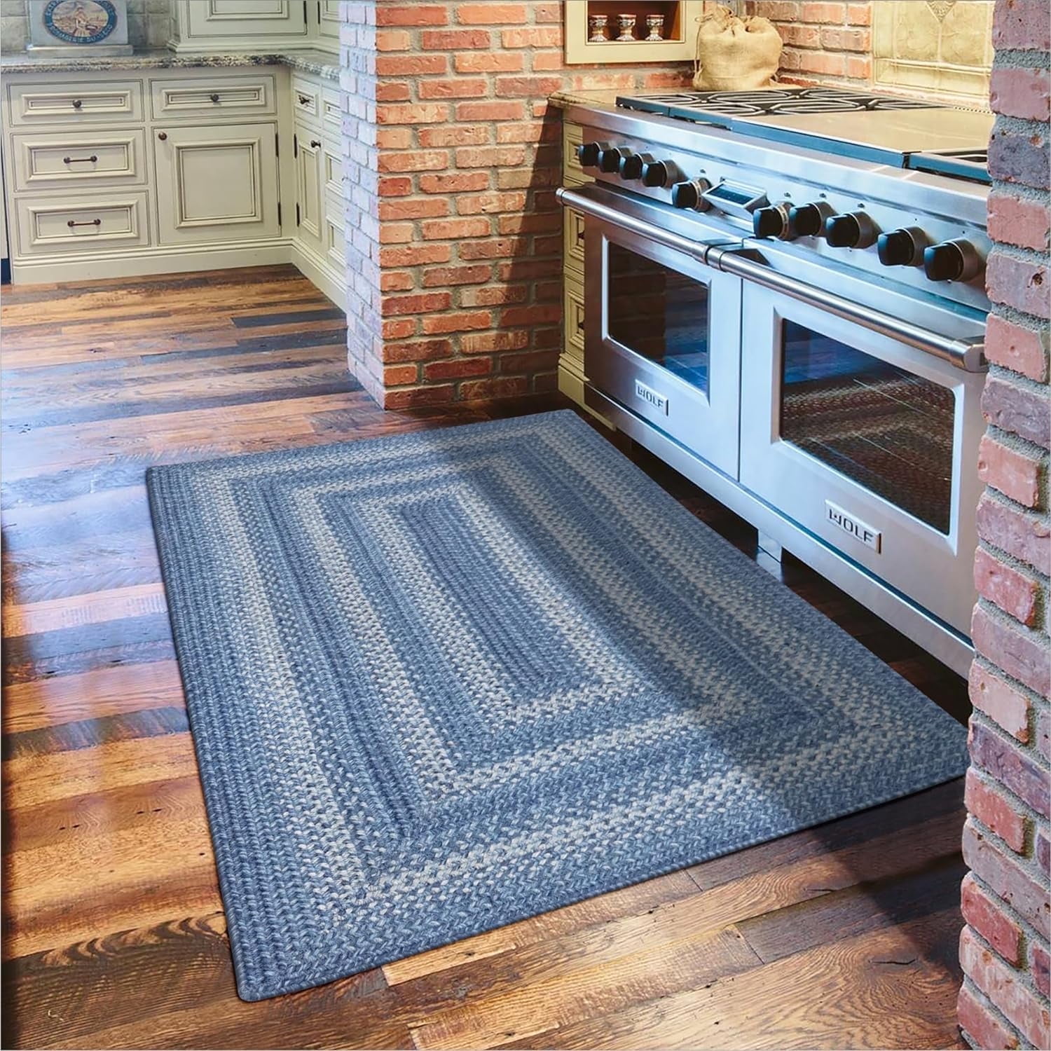 Homespice 20x30 Blue Rectangular Braided Rug. Denim Blue and White Jute ...