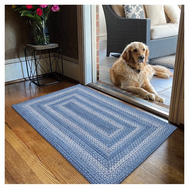 Homespice 2x3' Blue Braided Rug. Denim Blue and White Jute Rug. Uses ...
