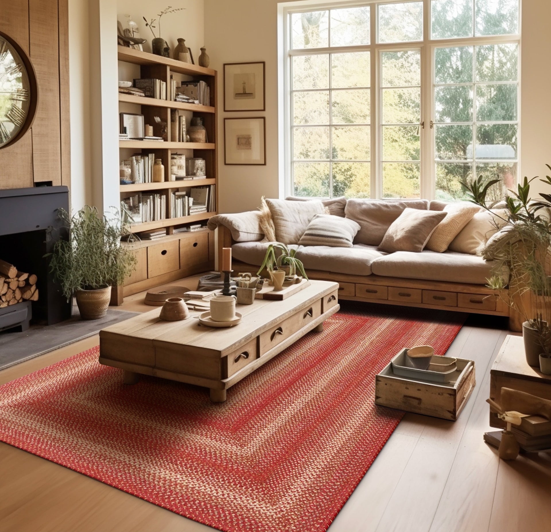 Homespice Apple Pie Red Jute Braided Rug 5x8' for Living Room, Bedroom ...