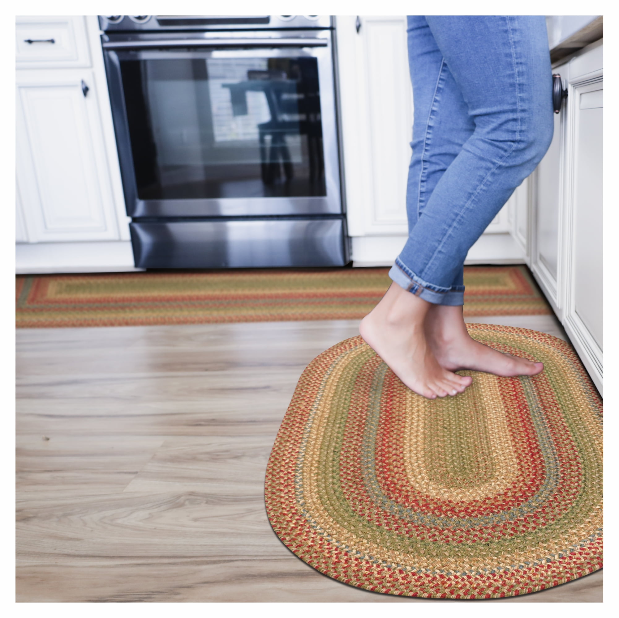Homespice Pumpkin Pie Reversible Red Cotton Rug 4' x 6' Oval Braided ...