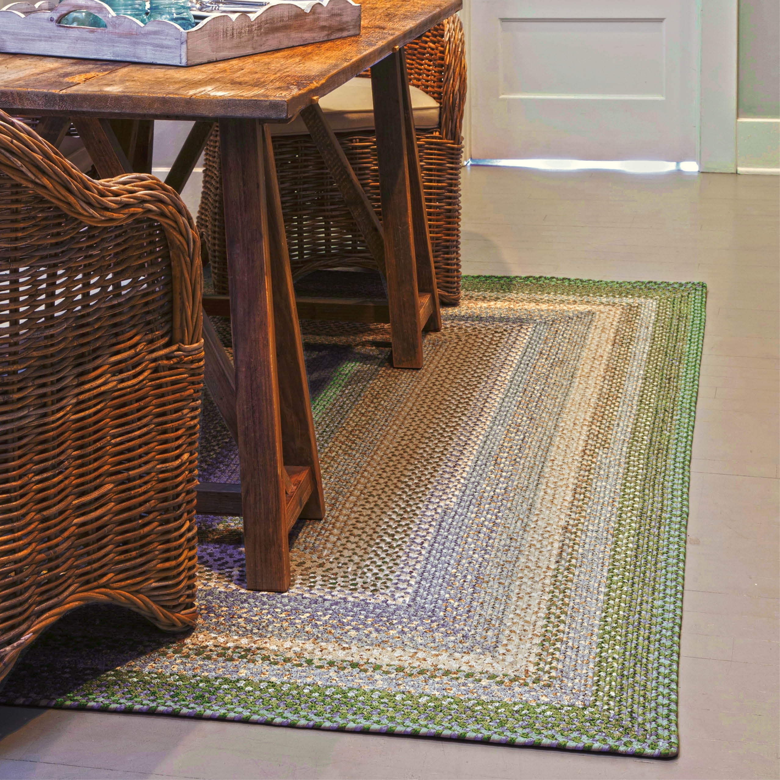 Homespice Baja Blue Reversible Blue Cotton Rug 4' x 6' Rect. Braided ...