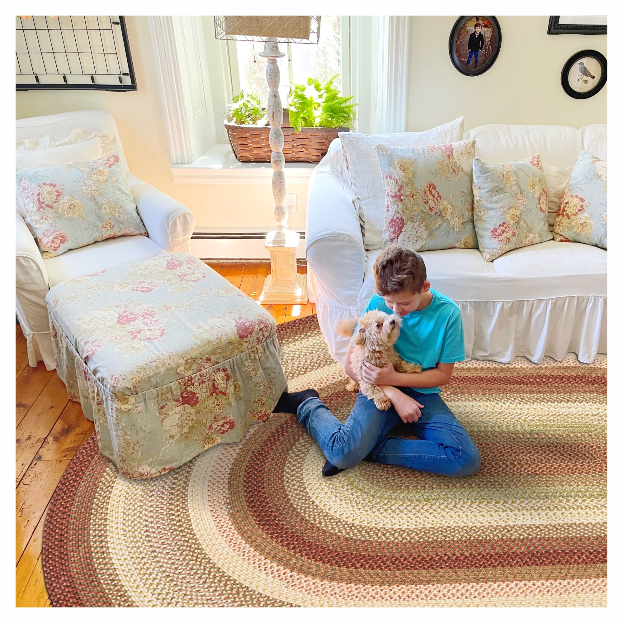 Homespice Barcelona Oval Country Rug and Red Braided Rugs 4x6', Your ...